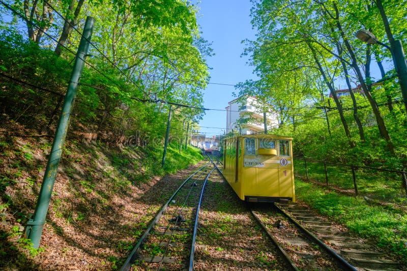 KAUNAS, LITHUANIA - MAY 5 2023: Zaliakalnis Funicular Railway in Kaunas ...
