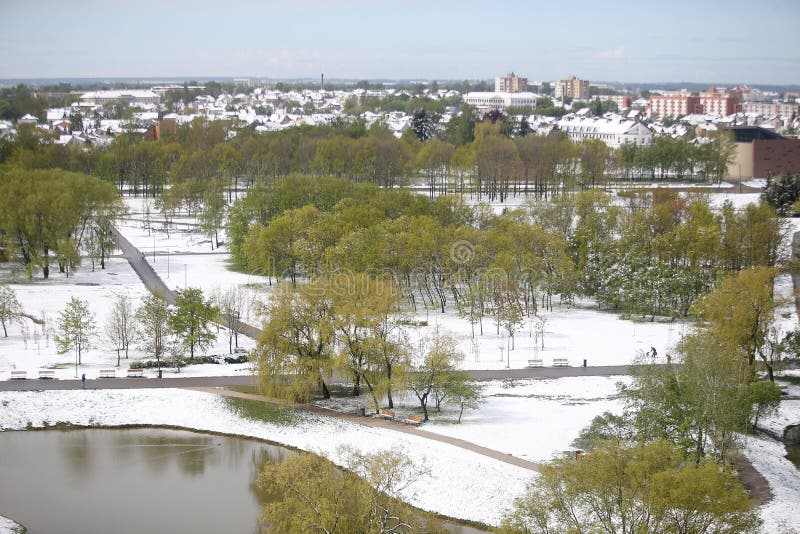 Kaunas Lithuania. Snow on May 12 Morning in Kaunas. Object Name:weather ...