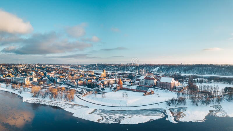 Kaunas Old Town in the Winter Evening Stock Image - Image of scenic ...