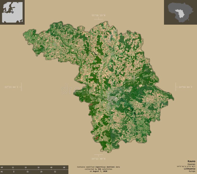 Kauno, Lithuania - Composition. Sentinel-2 Satellite Stock Illustration ...