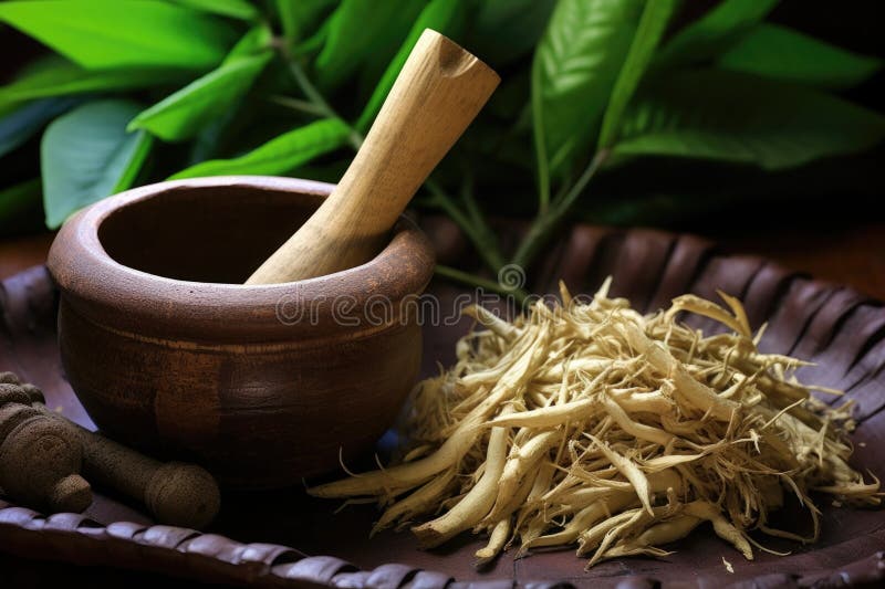 Kava Root in a Mortar and Pestle Stock Illustration - Illustration of ...