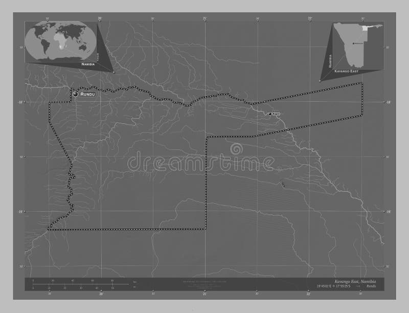Kavango East, Namibia. Grayscale. Labelled Points of Cities Stock ...