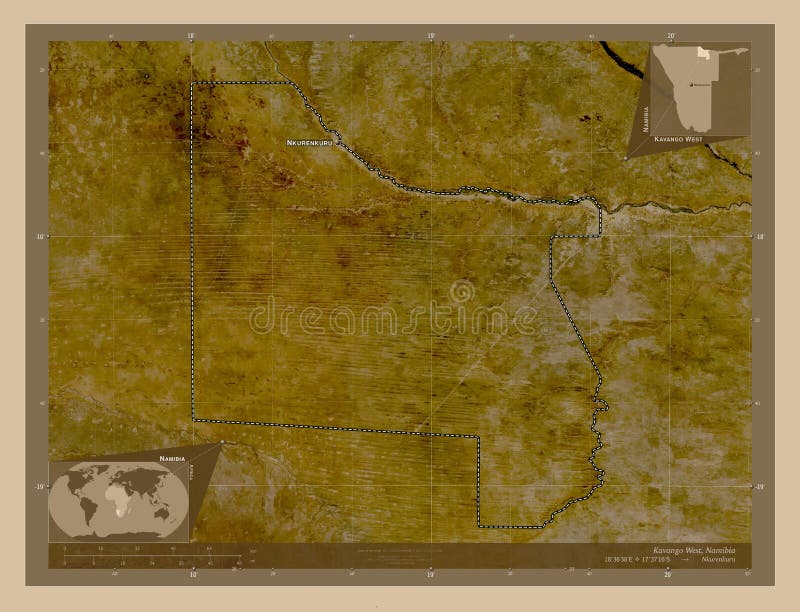 Kavango West, Namibia. Low-res Satellite. Labelled Points of Cities ...
