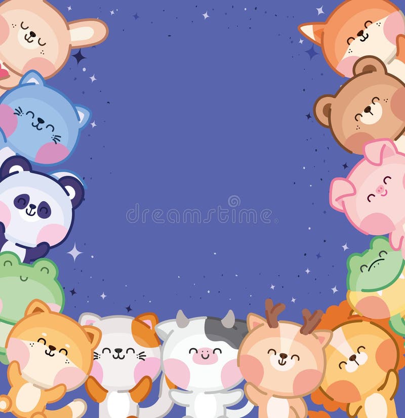 Kawaii animals group stock vector. Illustration of kawaii - 244451185
