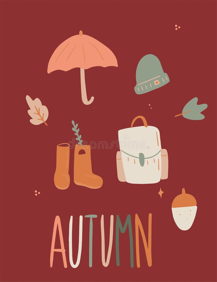 Kawaii Autumn Cartoon Things. Hand Drawn Style Stock Vector ...