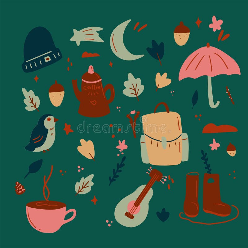 Kawaii Autumn Cartoon Things. Hand Drawn Style Stock Vector ...