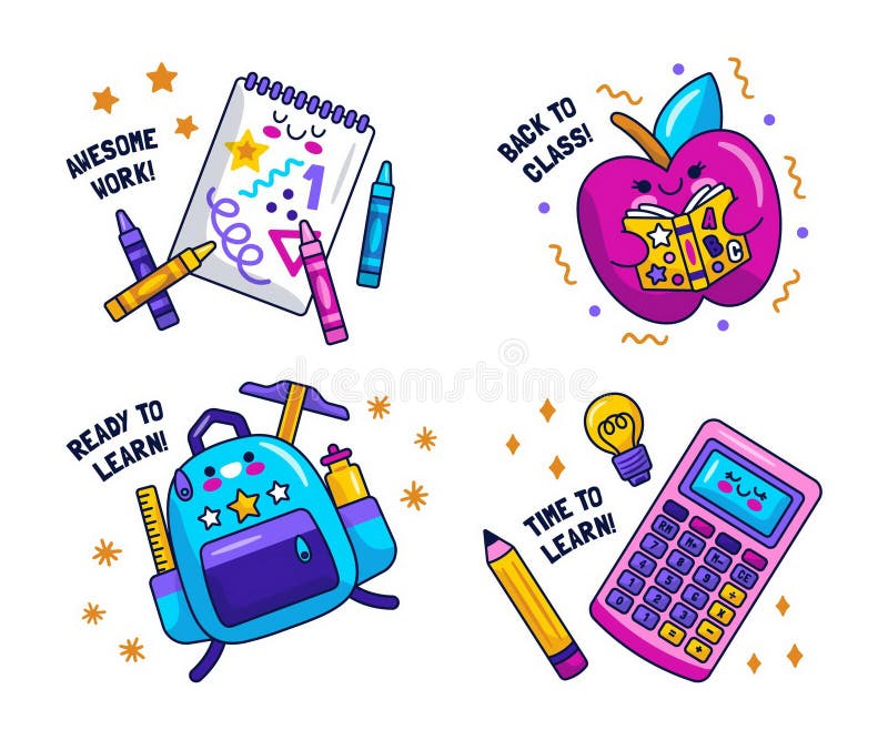 Kawaii Back School Vector Design Stickers Collection Stock Vector ...