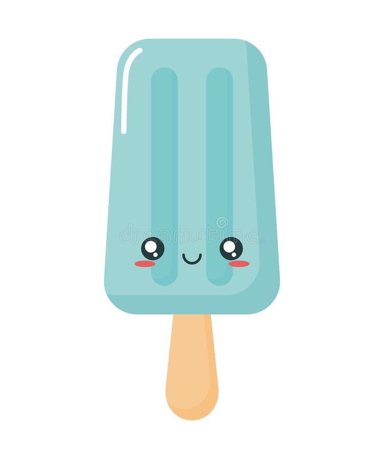 Kawaii Blue Ice Cream in Stick Stock Vector - Illustration of isolated ...