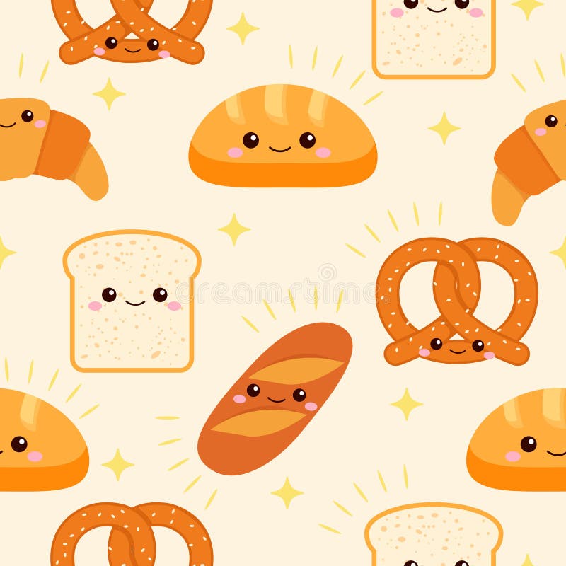 Kawaii Bread Seamless Pattern Stock Vector - Illustration of font, kids ...