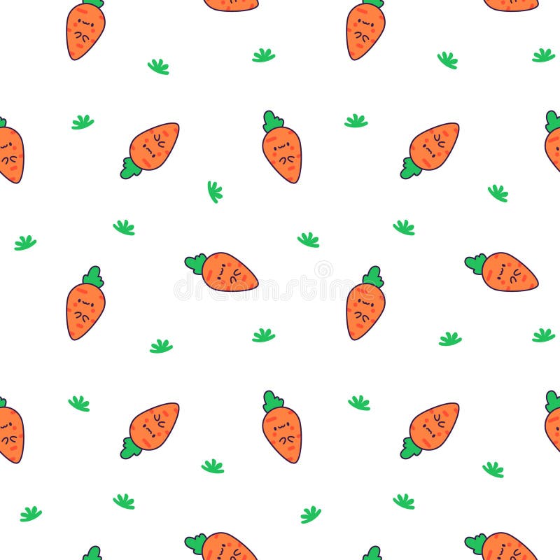 Kawaii Carrot With Funny Faces Seamless Pattern Stock Vector