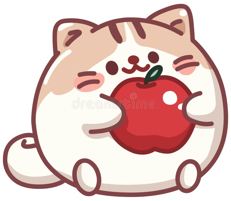 Kawaii Cat with Apple stock vector. Illustration of cute - 343782104