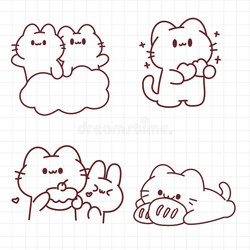 Kawaii Cat Illustrations with Bakery Treats Illustration Stock Vector ...