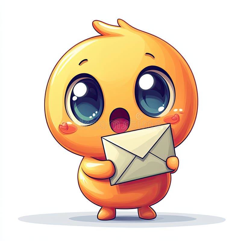Kawaii Chibi Character with Big Eyes, Excitedly Holding Envelope Stock ...