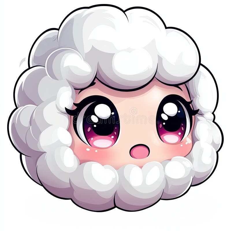 Kawaii Chibi Emoji with Fluffy Cloud Design and Big Expressive Eyes Stock Illustration ...