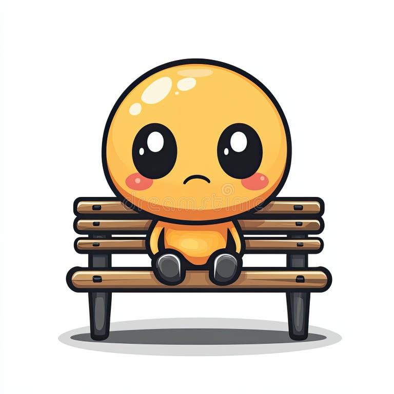 Kawaii Chibi Emoji Sitting Alone on Tiny Bench, Expressing Sadness ...
