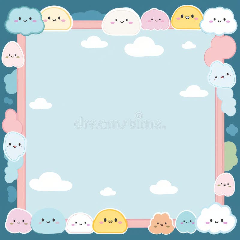 Kawaii Cloud Border with Cute Clouds Stock Illustration - Illustration ...