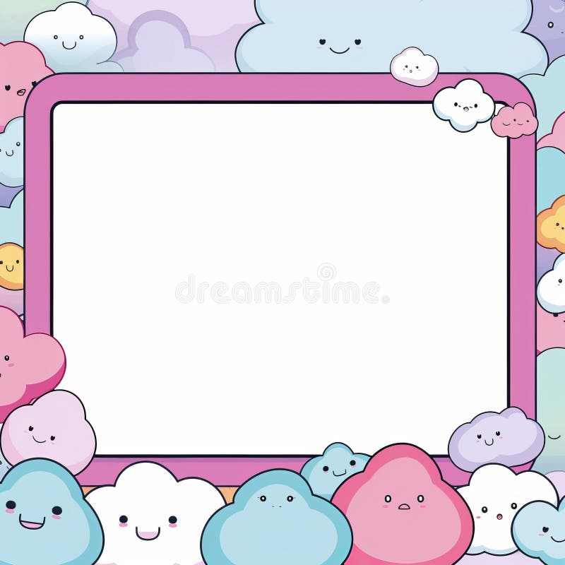 Kawaii Cloud Frame with Kawaii Clouds and a Blank Space for Your Text ...