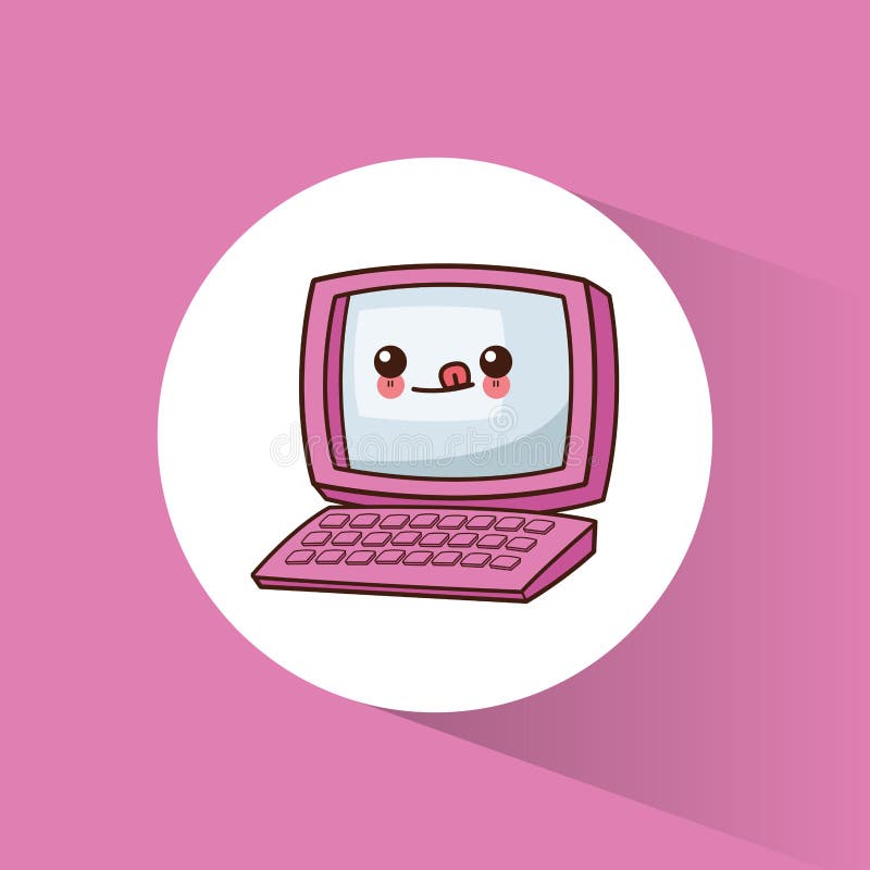 Kawaii computer cute image stock illustration. Illustration of laptop ...