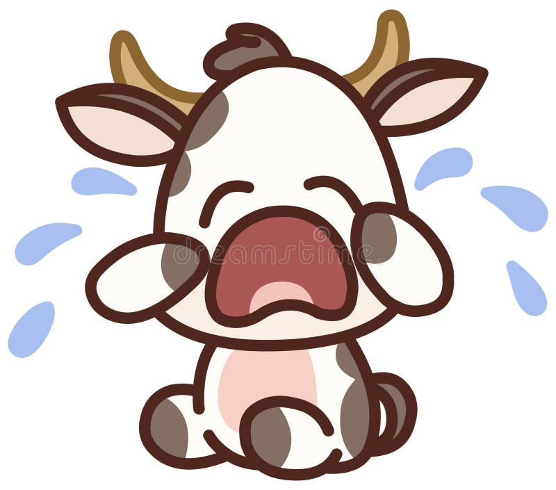 Kawaii Cow Loudly Crying stock illustration. Illustration of chibi ...