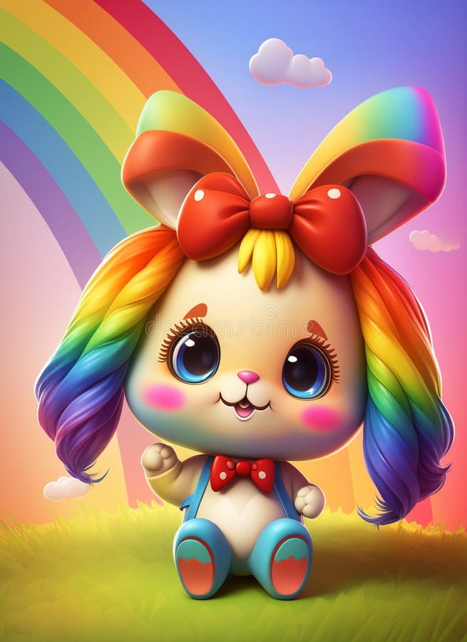 Kawaii Cute Rainbow Easter Bunny Stock Illustration - Illustration of ...