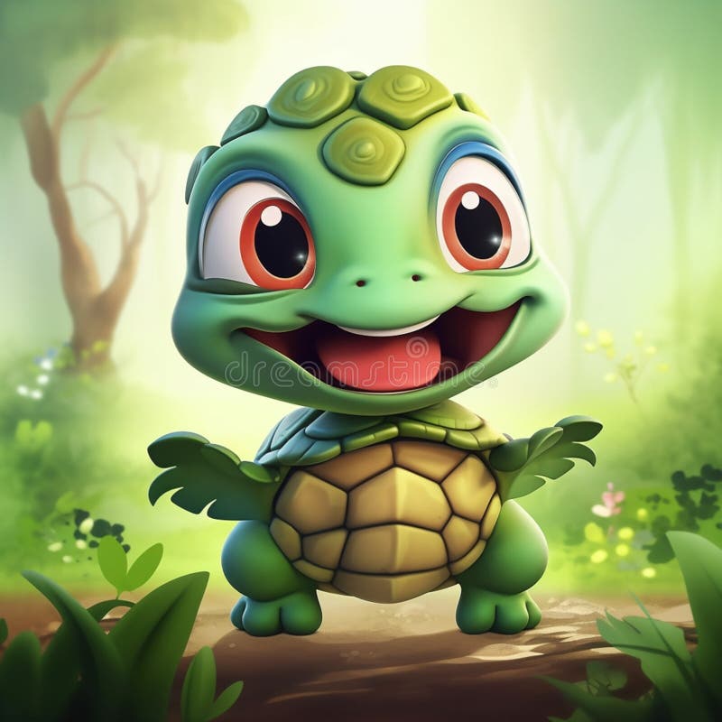 Kawaii Cute Smiling Turtle in the Forest Stock Illustration ...
