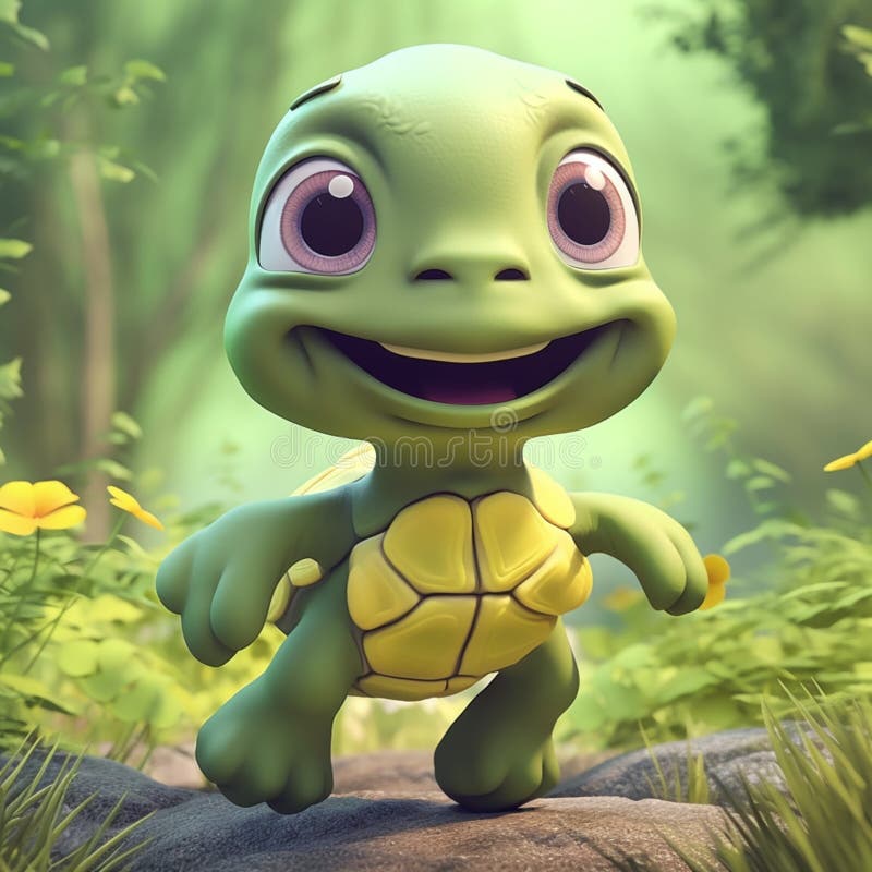 Kawaii Cute Smiling Turtle on the Rock Stock Illustration - Illustration of colors, azure: 272487635