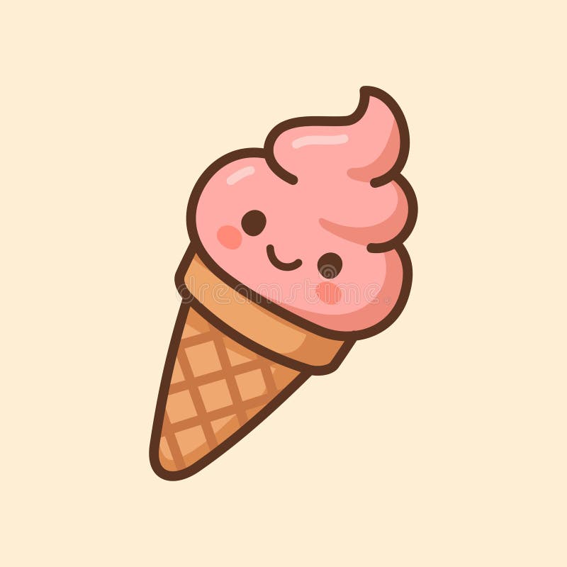 Kawaii Design Style Smiling Ice Cream Cone Vector Template Stock Vector ...