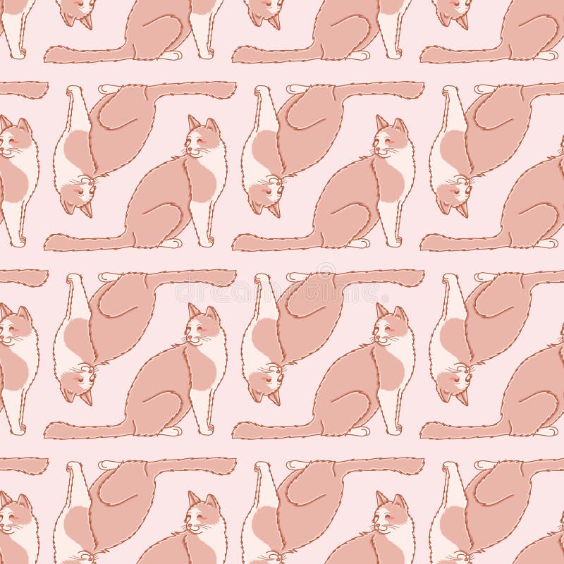 Kawaii Fluffy Cat Vector Repeat Pattern Stock Vector - Illustration of ...