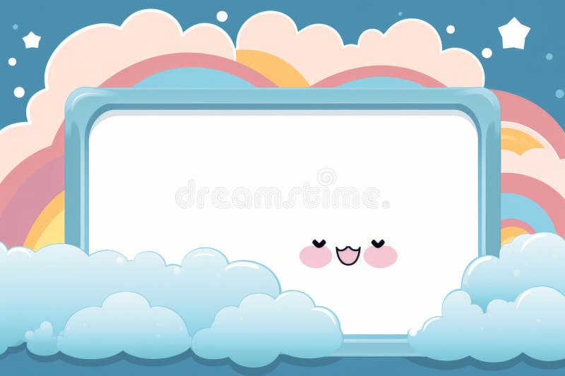Kawaii Frame with Rainbow and Clouds Stock Illustration - Illustration ...