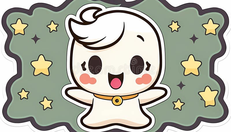 Kawaii Ghost Sticker, Made with Generative AI Stock Illustration ...