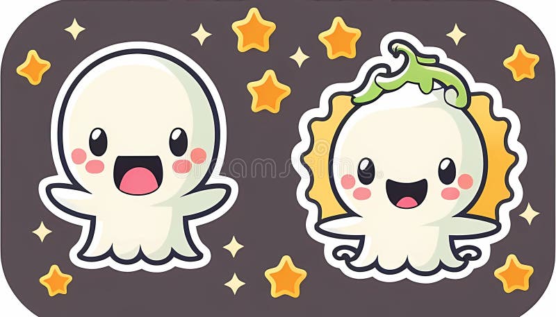 Kawaii Ghost Sticker, Made with Generative AI Stock Illustration ...