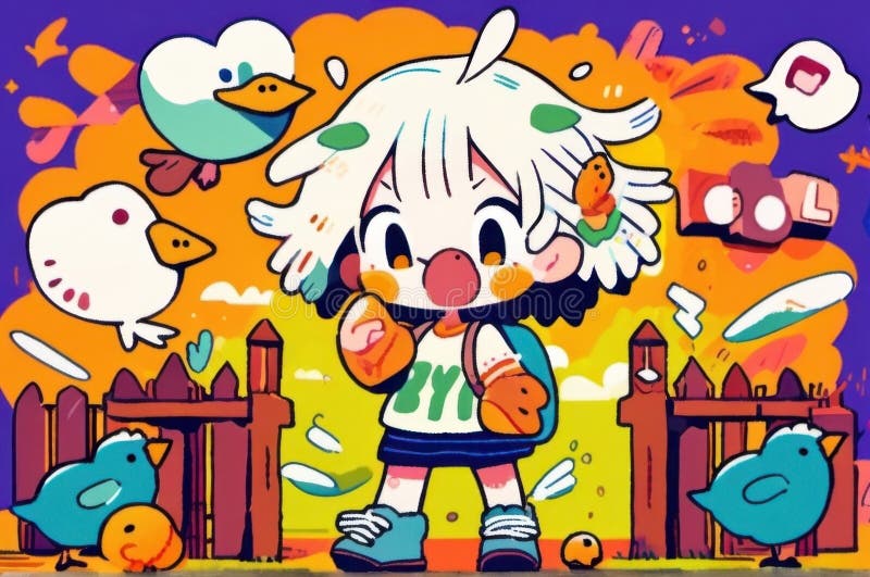 A Kawaii Girl with a Chicken in the Scene at 20-12-2024 Stock ...