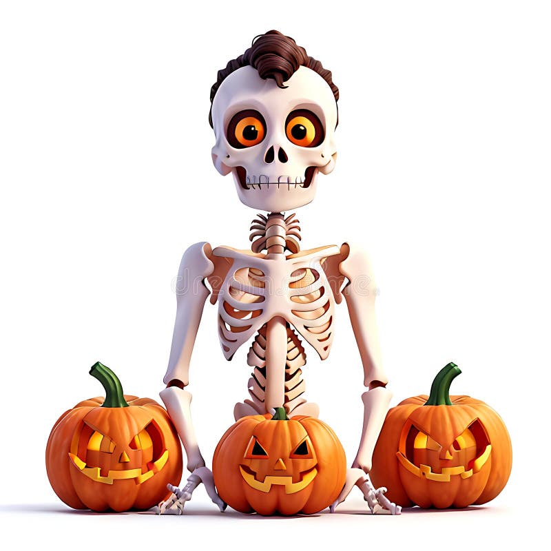 Kawaii Halloween Pumpkin with Skeleton. Generative AI Kawaii Halloween ...