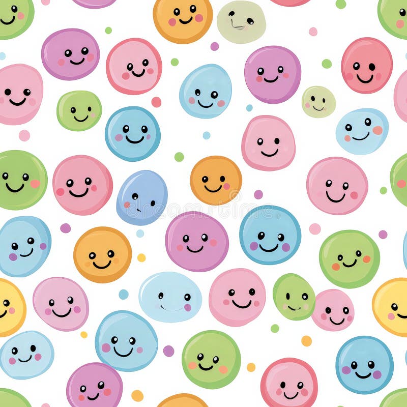 A Kawaii-inspired Dot Pattern with Smiling Cartoon Faces Inside Each ...