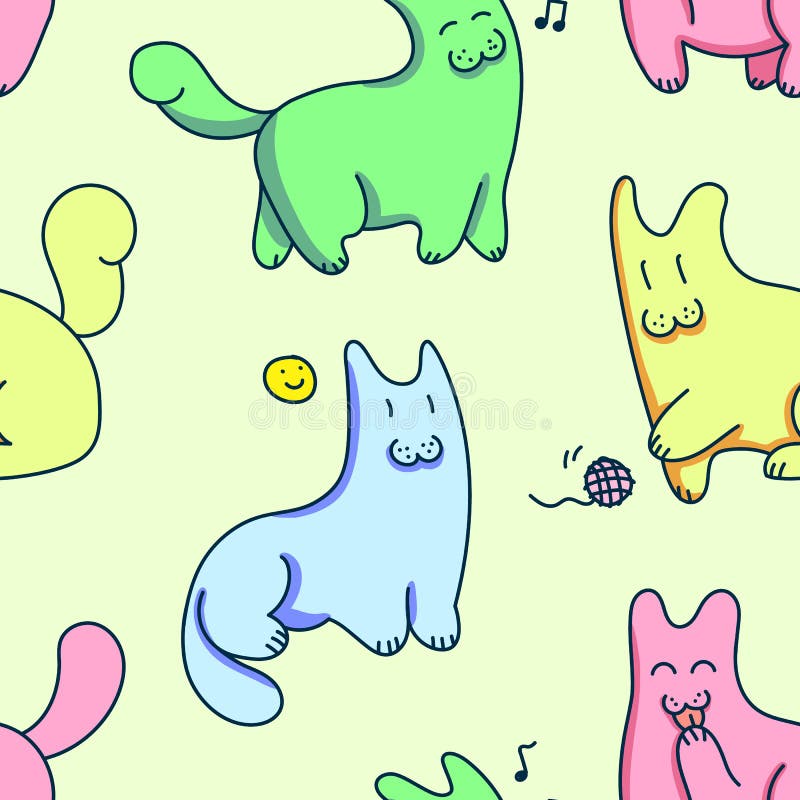 Kawaii Kitty Pattern, Pet Ilustration, Seamless Pattern. Vector ...