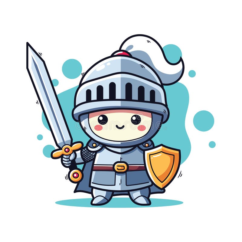 Kawaii Knight with Sword and Shield, Cute Cartoon Character Vector ...