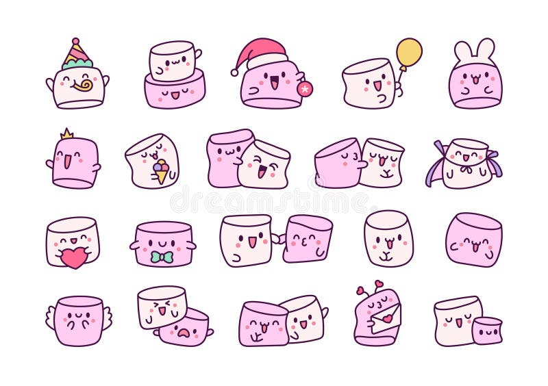 Kawaii Marshmallow Cute Face Character Stock Vector Illustration Of