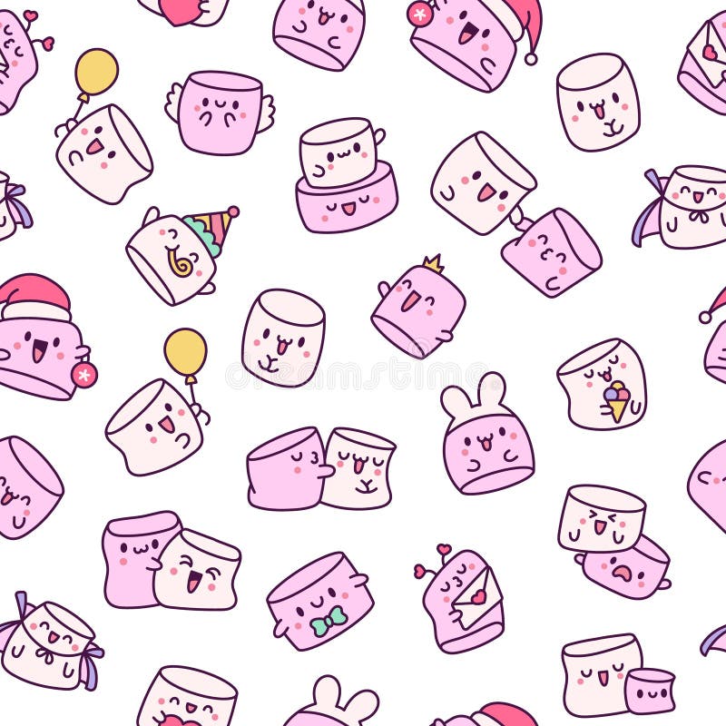 Kawaii Marshmallow Seamless Pattern Stock Vector Illustration Of
