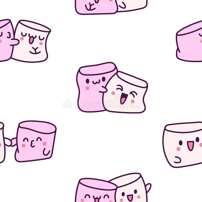 Kawaii Marshmallow Seamless Pattern Stock Vector Illustration Of