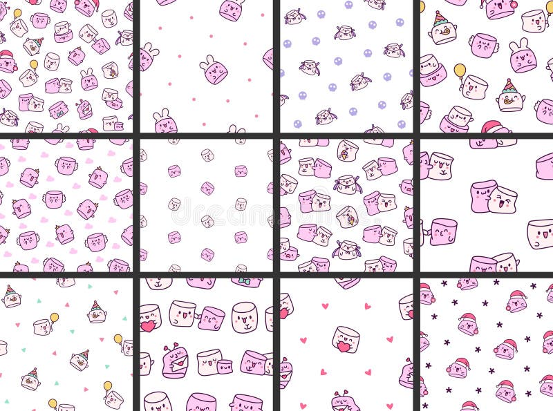 Kawaii Marshmallow Seamless Pattern Stock Illustration Illustration