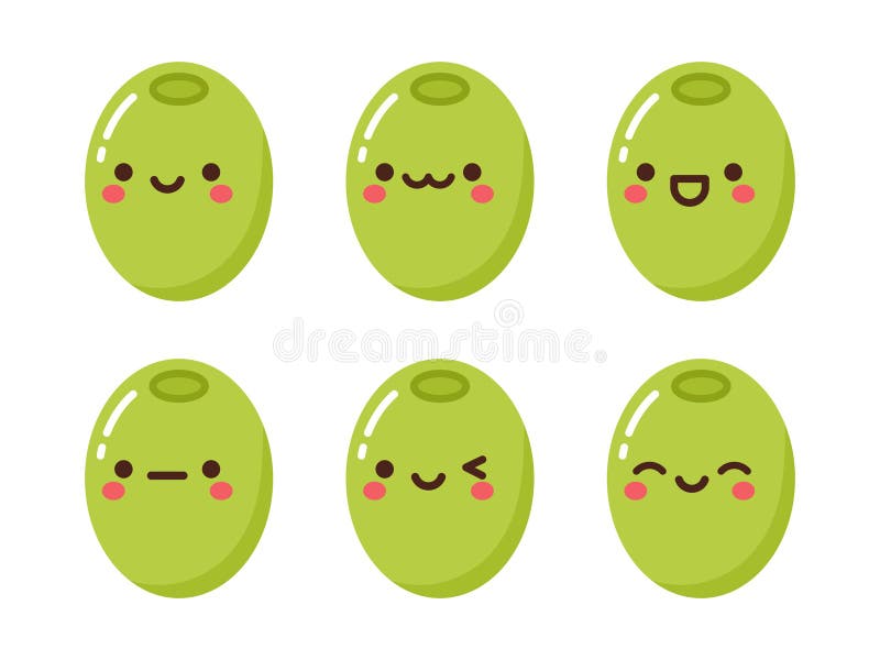 Kawaii Olive Character Set. Cute Collection with Different Emotions ...