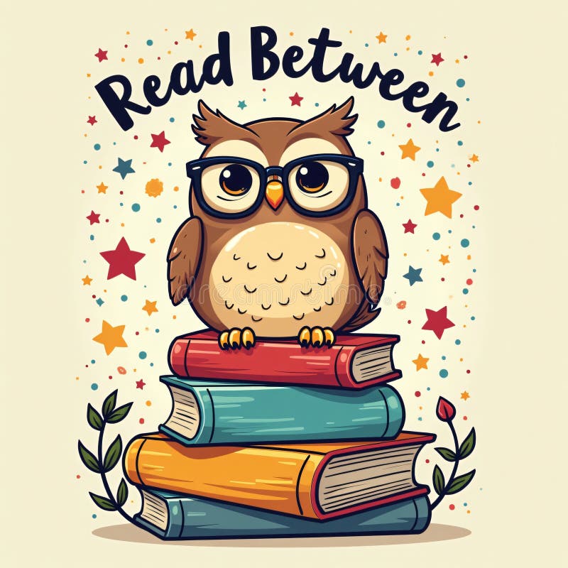 Kawaii Owl Reading Book Stack T-Shirt Design Stock Illustration ...