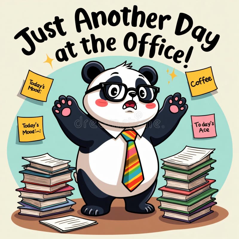 Kawaii Panda Office Worker T-Shirt Design Stock Illustration ...