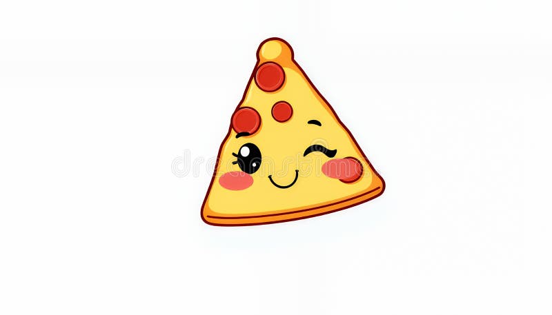 Kawaii Pixelated Pizza Slice with Winking Expression on White Backdrop ...