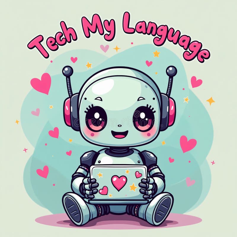 Kawaii Robot Tech Love Language T-Shirt Design Stock Illustration ...