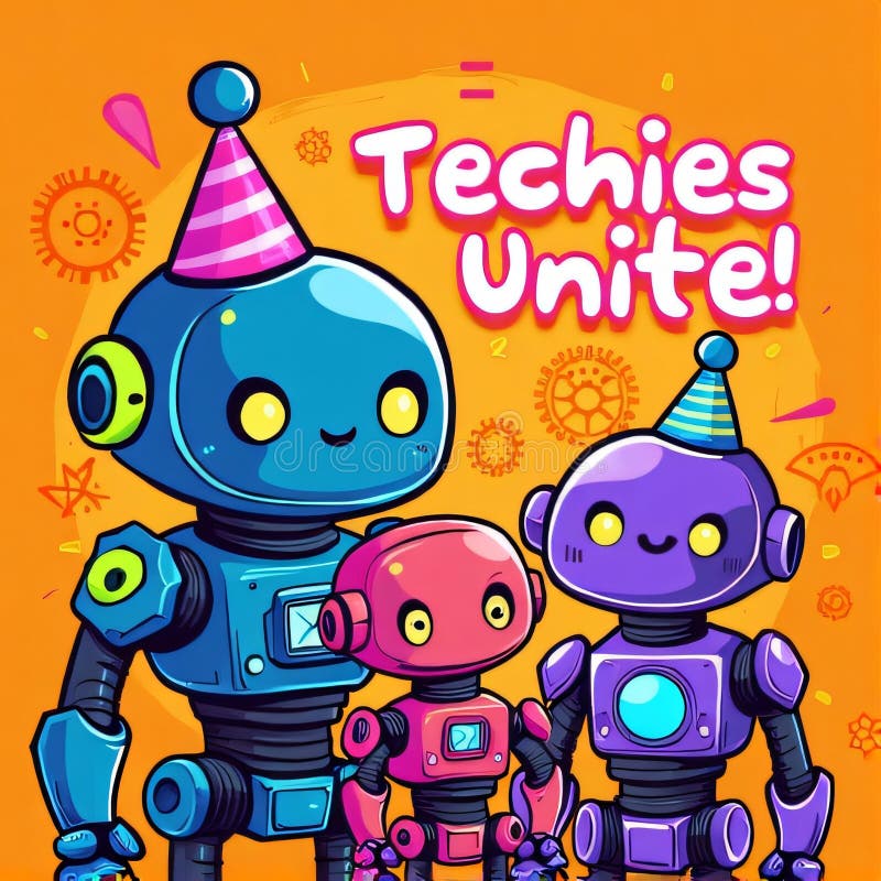 Kawaii Robots Techies Unite T-Shirt Design Stock Illustration - Illustration of antennae ...