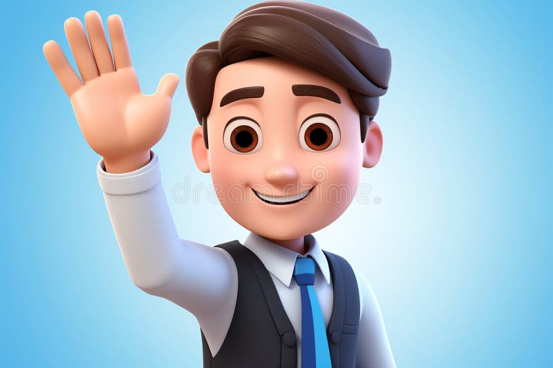 Kawaii Smiling Man 3D Cartoon Icon Stock Image - Image of waving, cute ...
