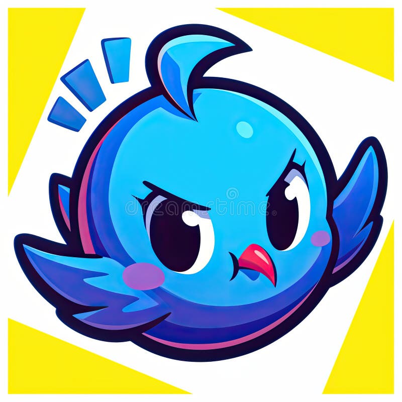 Kawaii Style Blue Bird Emoji with Angry Expression and Wings Stock ...