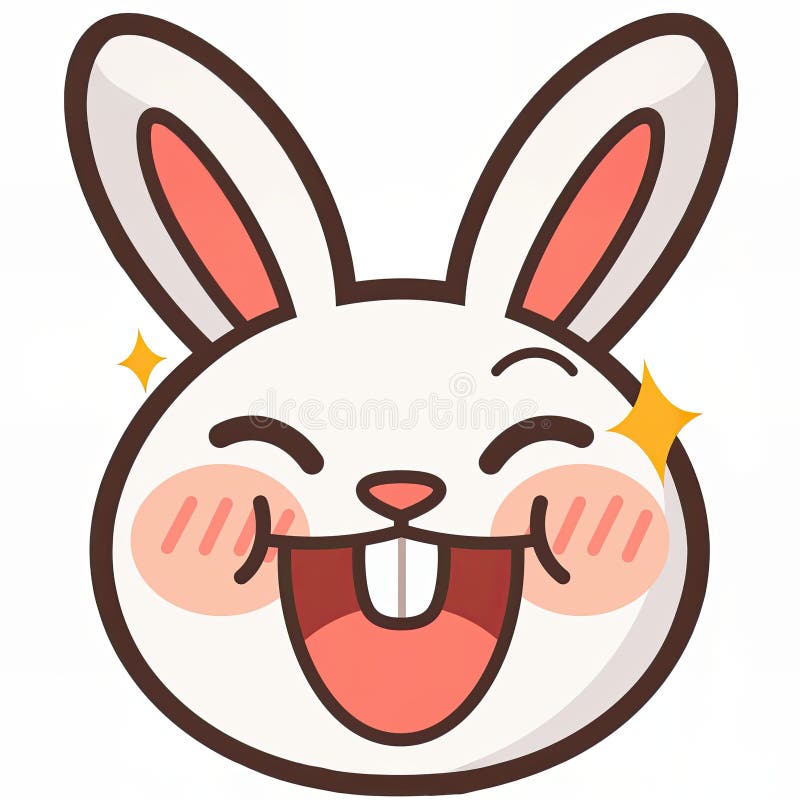 Kawaii Style Bunny Emoji with Puffed Cheeks and Joyful Expression Stock ...