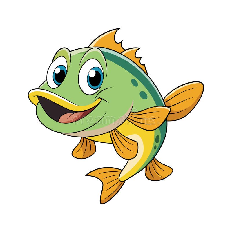 A Kawaii Style Happy Green Cartoon Cod Fish Stock Vector - Illustration ...